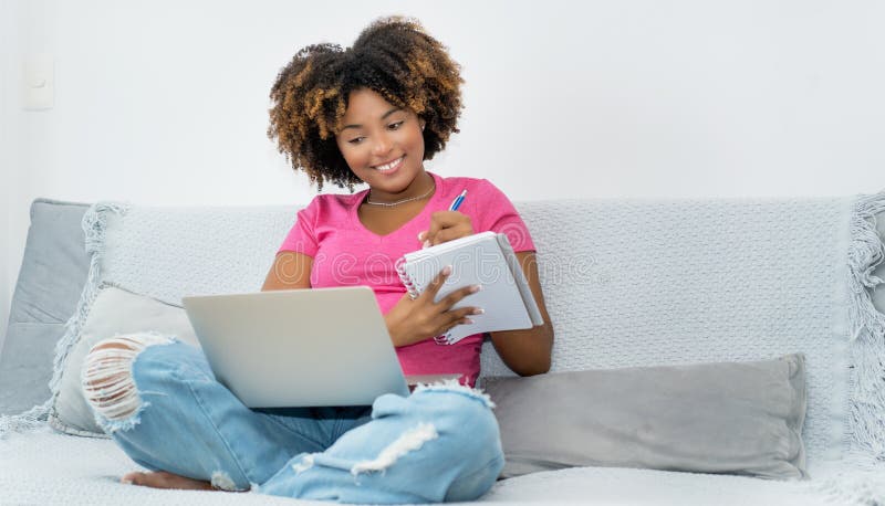 Learning African American Female Student at Computer Stock Image ...