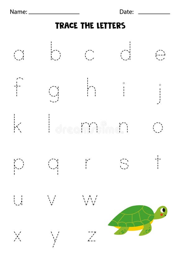 Learning Alphabet. Tracing Letters. Cute Green Turtle Stock Vector ...