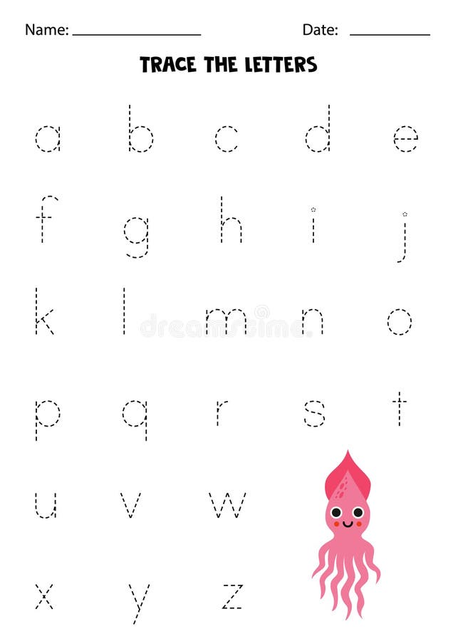 Learning Alphabet. Tracing Letters. Cute Pink Squid Stock Vector ...