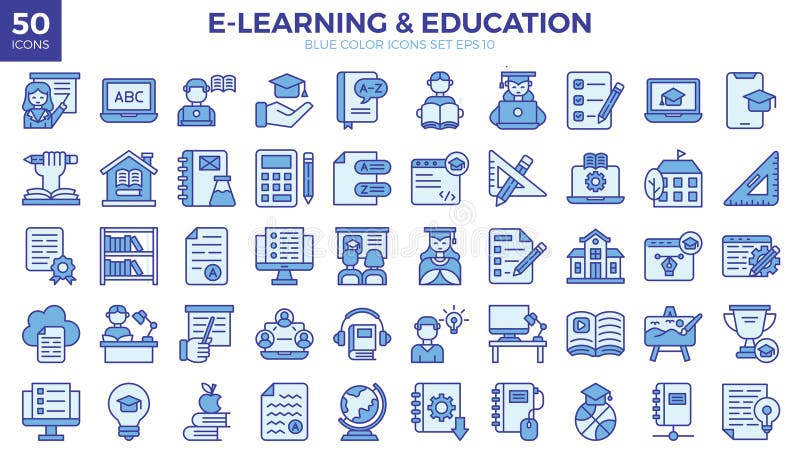 Learning Ana Education Blue Color Icons Set. Stock Illustration ...