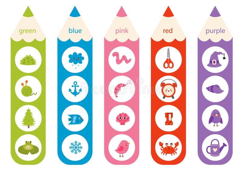 Learning Basic Colors with Colorful Pencils. Worksheet for Kids. Stock ...