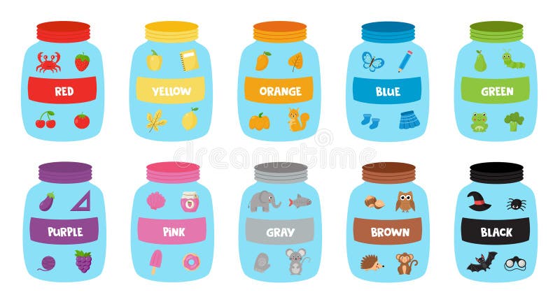 Learning Basic Colors for Preschool Kids. Set of Color Jars with ...