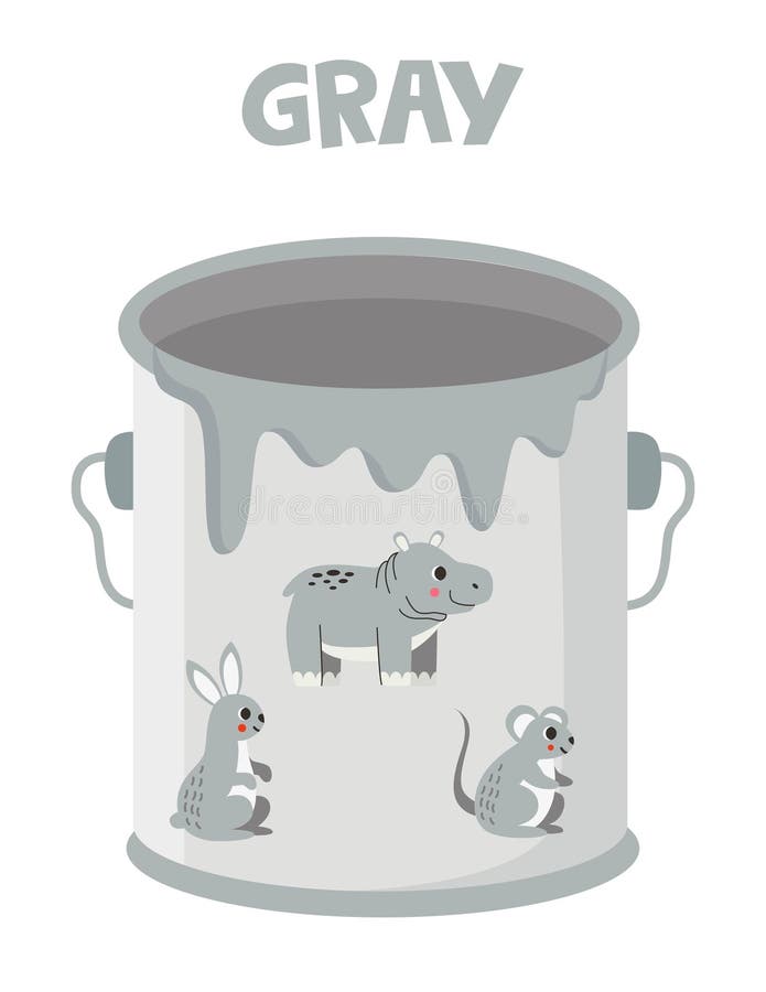 Learning Basic Colors for Kids. Color Flashcard. Gray Paint Can. Stock ...
