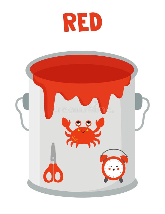 Learning Basic Colors for Kids. Color Flashcard. Red Paint Can. Stock ...