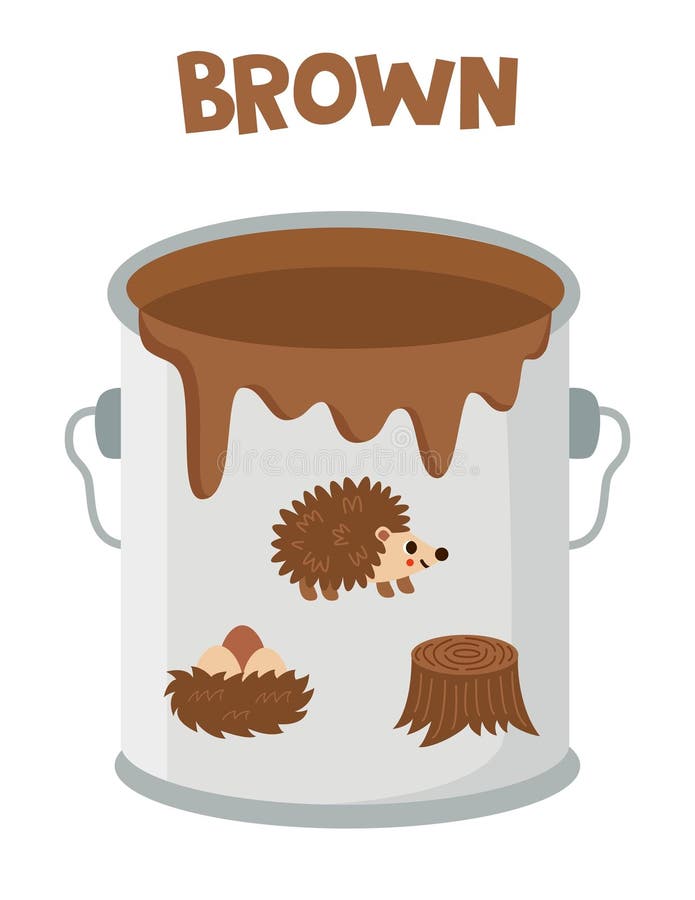 Learning Basic Colors for Kids. Color Flashcard. Brown Paint Can. Stock ...