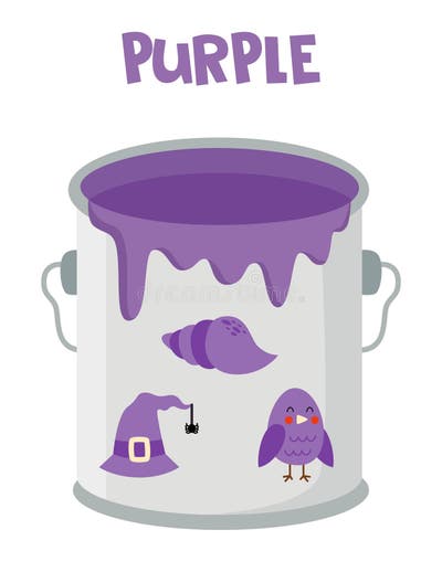 Learning Basic Colors for Kids. Color Flashcard. Purple Paint Can ...