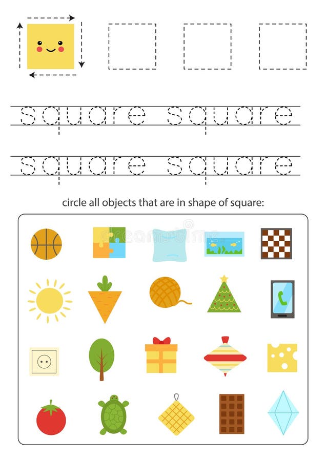 Learning Basic Geometric Form for Children. Find Square Objects. Stock ...