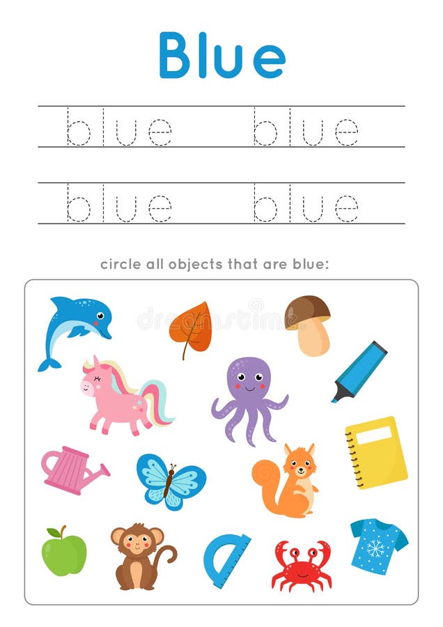 Learning Blue Color for Preschool Kids. Writing Practice. Stock Vector ...