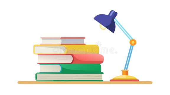 Learning with Books and Lamp, Academic Study Setup, Vector Design ...