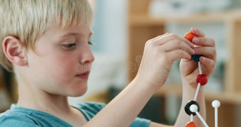 Learning, Boy or Child with Molecule Model Developing Mental, Logic or ...