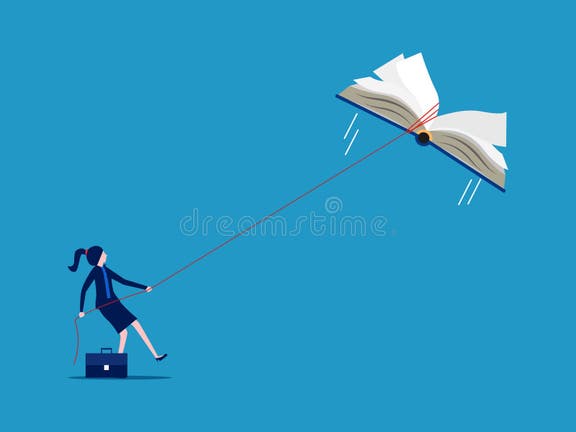 Learning. Businesswoman Pulling a Book Stock Vector - Illustration of ...