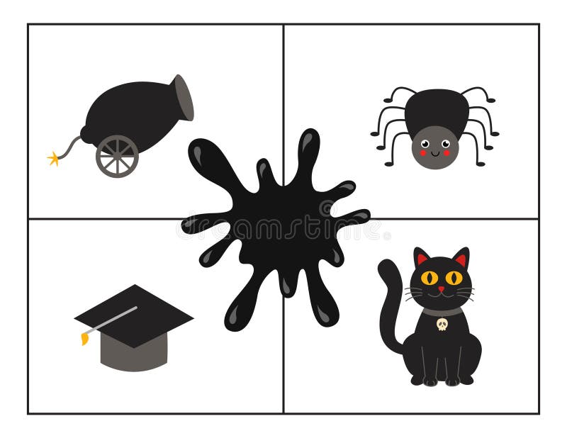 Learning Colors for Kids. Black Color Flash Card. Educational Material ...