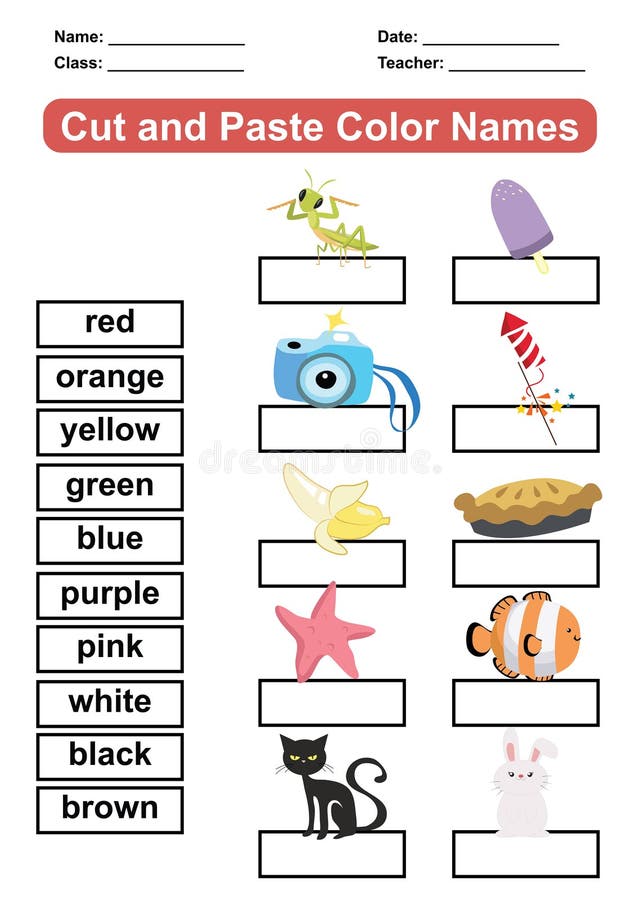 Cut and Paste the Color Names. Worksheet for Children To Recognize the ...