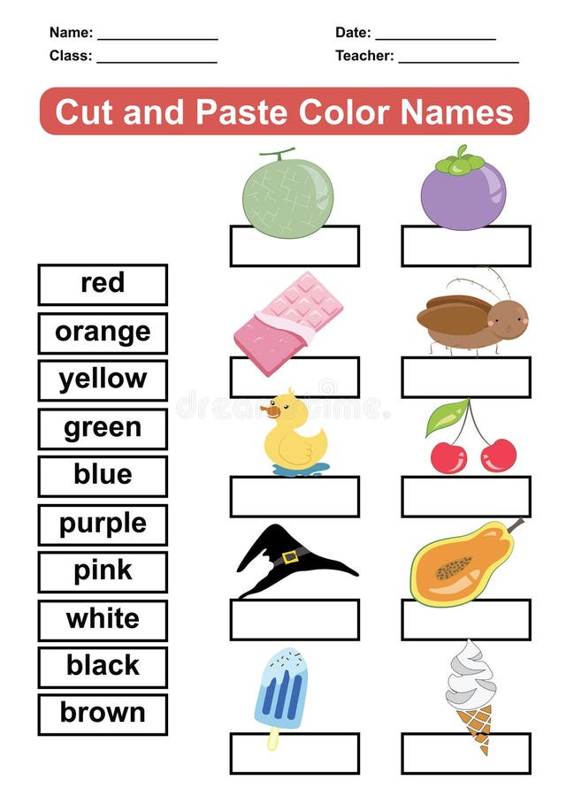 Cut and Paste the Color Names. Worksheet for Children To Recognize the ...