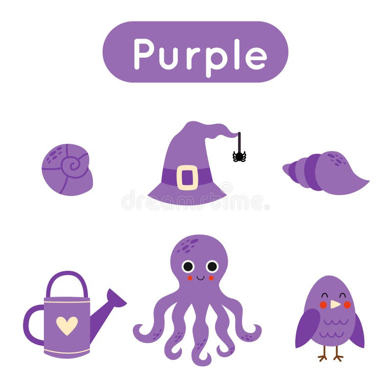 Learning Colors Worksheet for Kids. Purple Color Flashcard Stock Vector ...