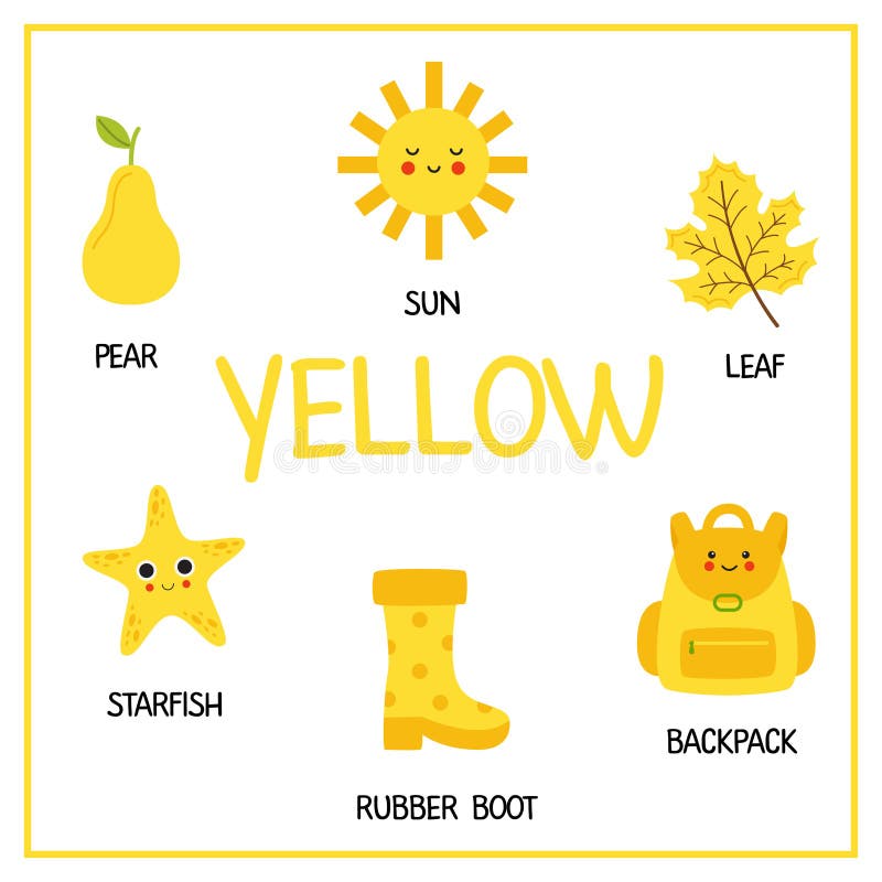 Flashcard of Yellow Objects Teaching Kids about Colors Stock Vector ...