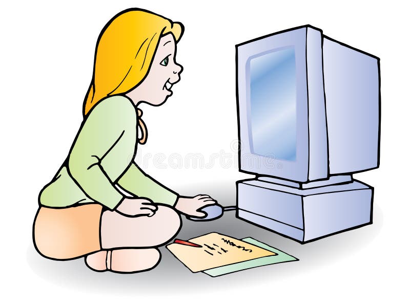 Cartoon kids with computer stock vector. Illustration of internet ...