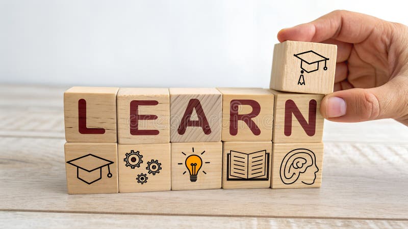 Learning Concept with Wooden Blocks and Educational Icons - Knowledge ...