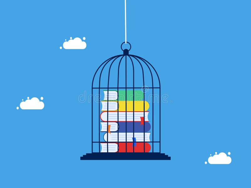 Learning Control. a Stack of Books Trapped in a Birdcage Stock Vector ...