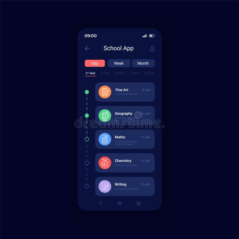 Learning Courses List Night Mode Smartphone Interface Vector Template ...