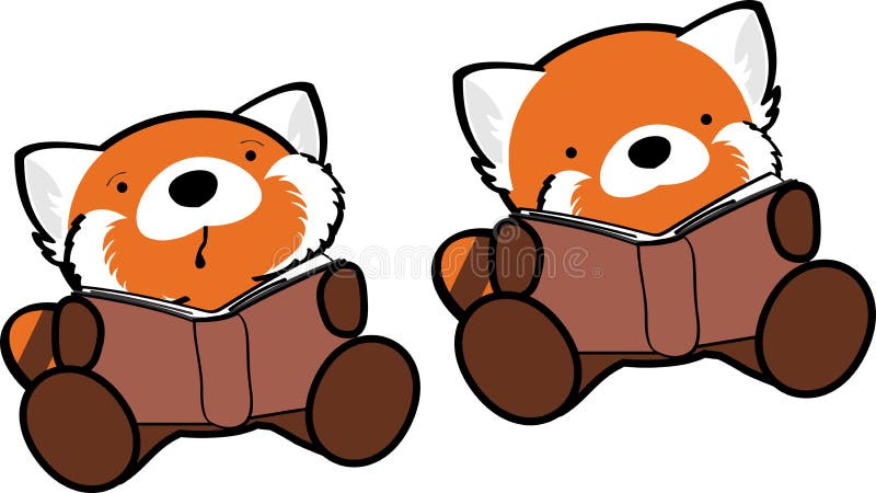 Learning Cute Baby Red Panda Character Cartoon Sitting Reading Set ...