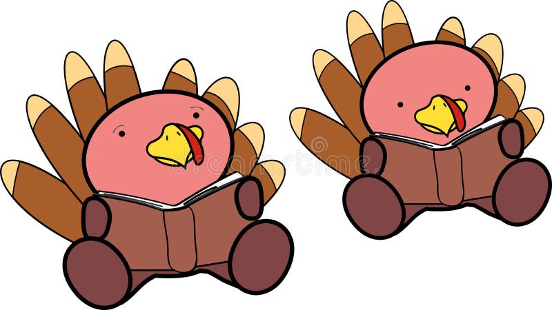 Learning Cute Baby Turkey Character Cartoon Sitting Reading Set Stock ...