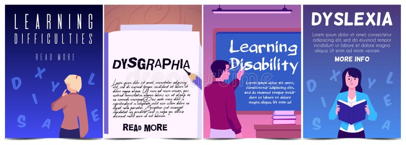 Learning Difficulties, Design Concept on Cards, Flat Cartoon Vector ...