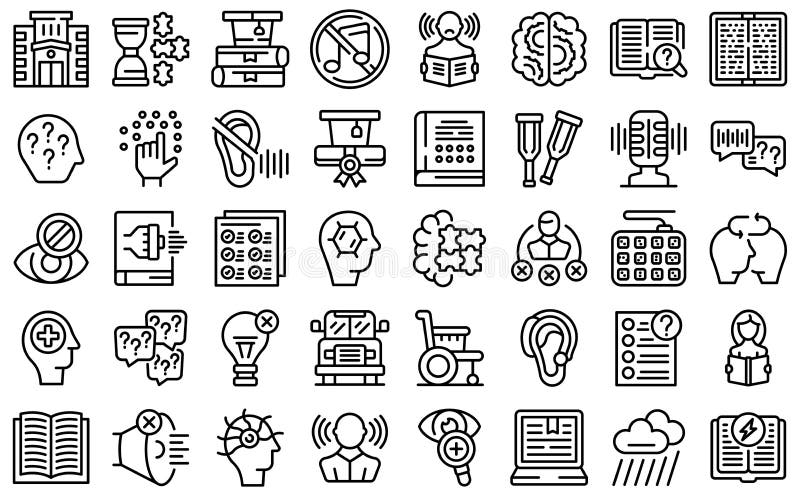 Learning Disability Icons Set Outline Vector. Inclusive Education Stock ...