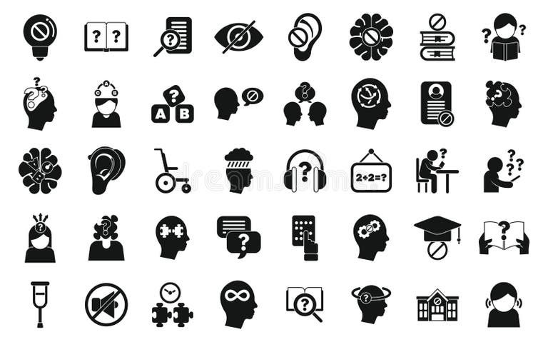 Learning Disability Icons Set Simple Vector. Education Insclusive Stock ...