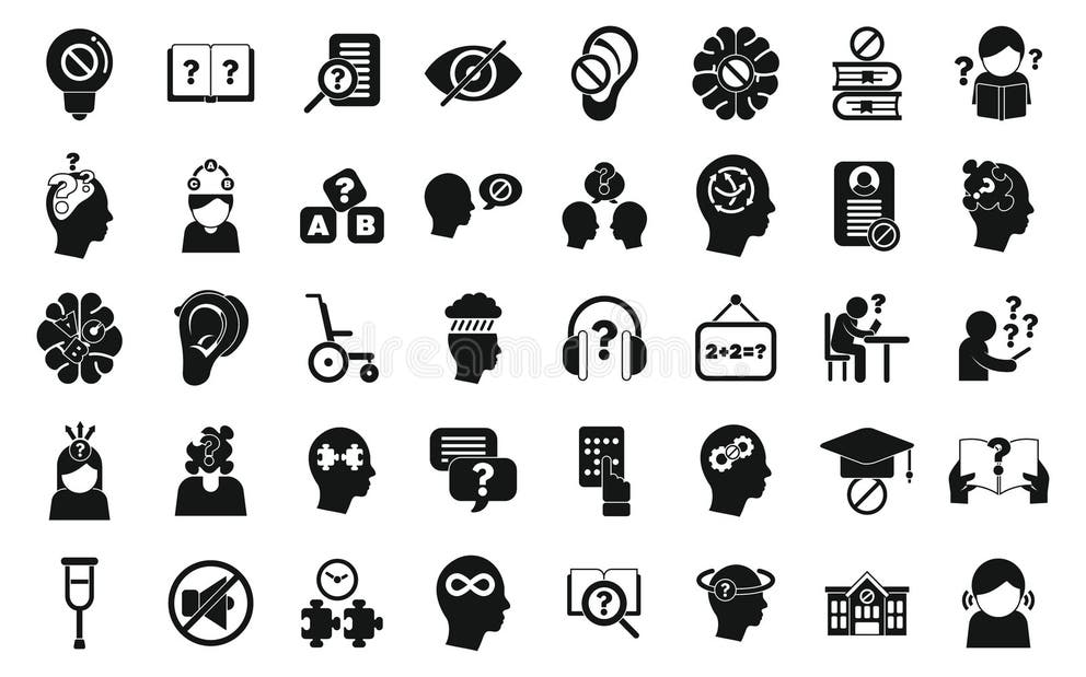 Learning Disability Icons Set Simple Vector. Education Insclusive Stock ...