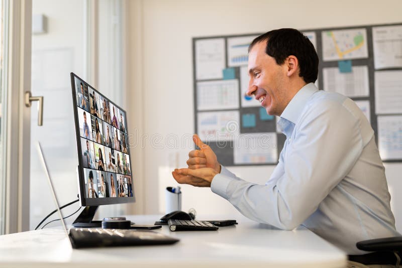 Learning Disabled Deaf Sign Language in Video Conference Stock Photo ...