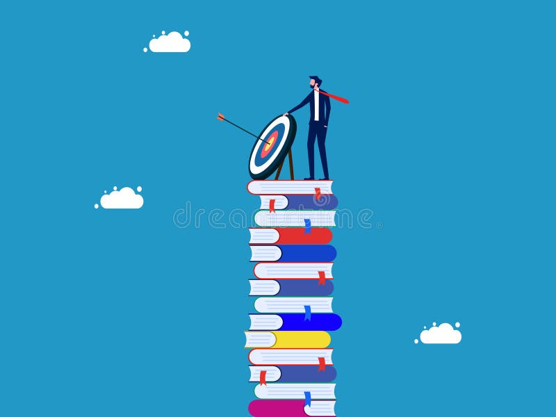 Learning or Education Goals. Businessman with Target Standing on High ...