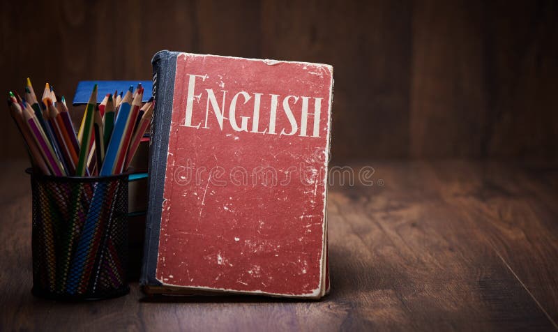 Learning English Concept. Book on a Wooden Table Stock Image - Image of ...