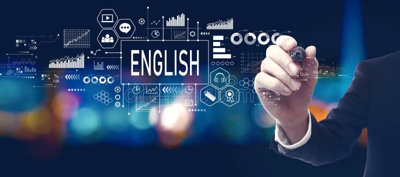 Learning English Concept with Businessman at Night Stock Image - Image ...