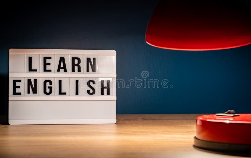 Learning English Concept. Learn English Message on White Letter Board ...
