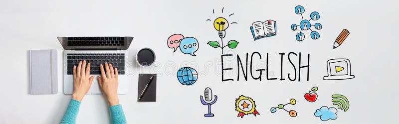 Learning English Concept with Person Using Laptop Stock Photo - Image ...