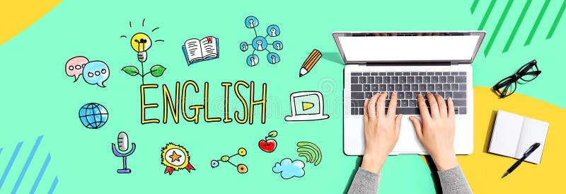 Learning English Concept with Person Using a Laptop Stock Photo - Image ...