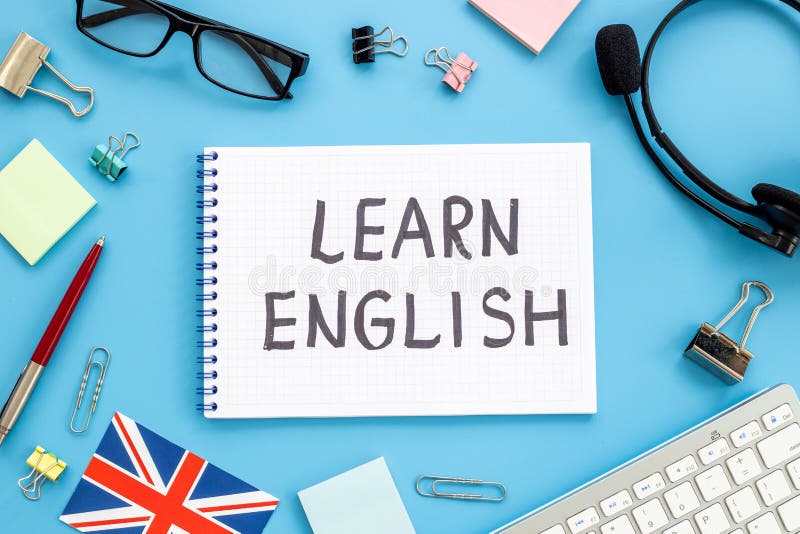 Learning English Online Lessons Concept. Text on Student Table Stock ...