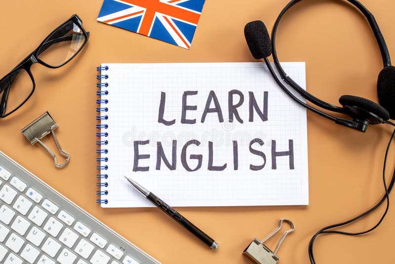 Learning English Online Lessons Concept. Text on Student Table Stock ...