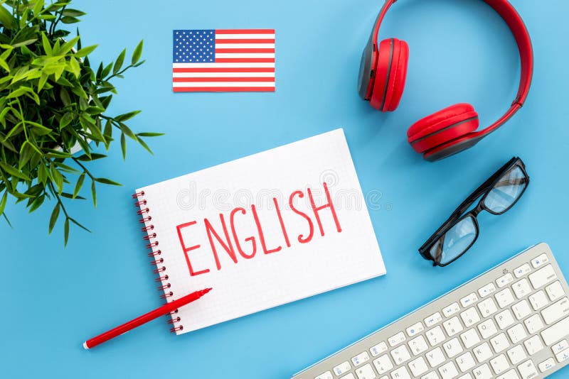 Learning English Online Lessons Concept. Text on Student Table Stock ...