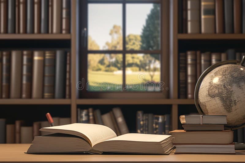 Learning Environment Old Open Textbook on a Desk in Library Stock ...