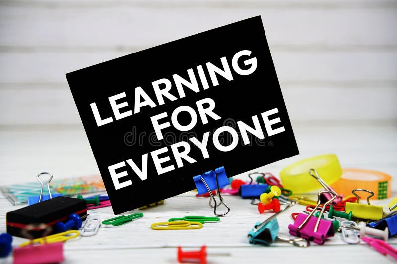 Learning for Everyone Text on Paper Card with Stationary on Wooden Background Stock Photo ...