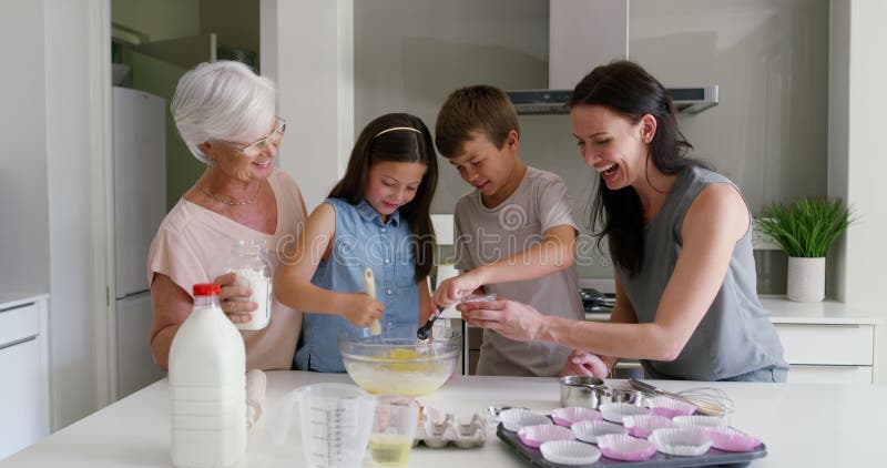 Learning, Family and Baking or Cooking in Kitchen with Instructions ...