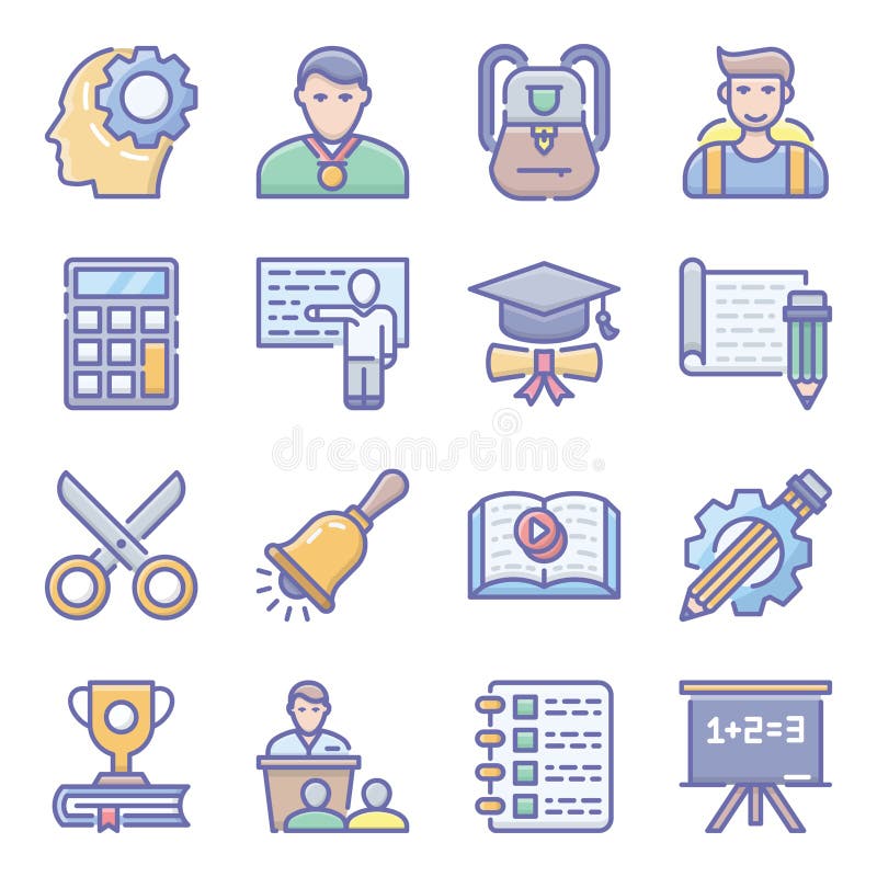 Learning Flat Icon Designs Pack Stock Vector - Illustration of pupil ...