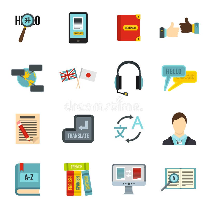 Learning Foreign Languages Icons Set, Flat Style Stock Illustration ... Learning Foreign Languages Icons Set, Flat Style Stock Illustration ...