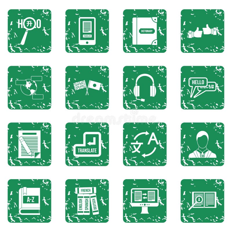 Learning Foreign Languages Icons Set Grunge Stock Vector - Illustration ...