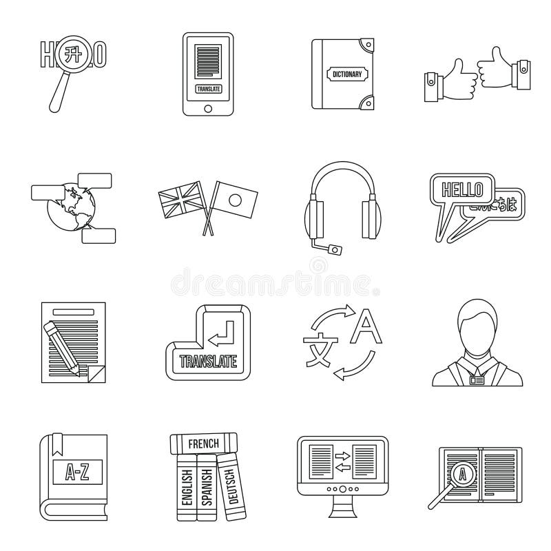 Learning Foreign Languages Icons Set Outline Style Stock Vector ...