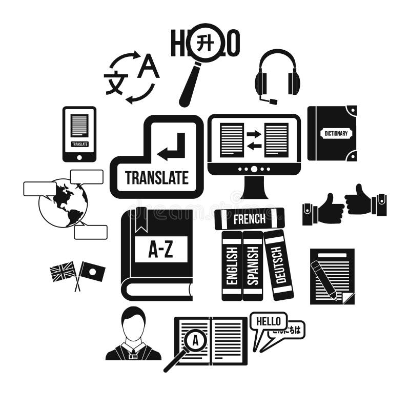 Learning Foreign Languages Icons Set, Simple Style Stock Illustration ... Learning Foreign Languages Icons Set, Simple Style Stock Illustration ...