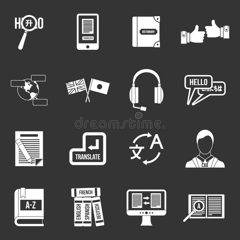 Learning Foreign Languages Icons Set Grey Vector Stock Vector ...