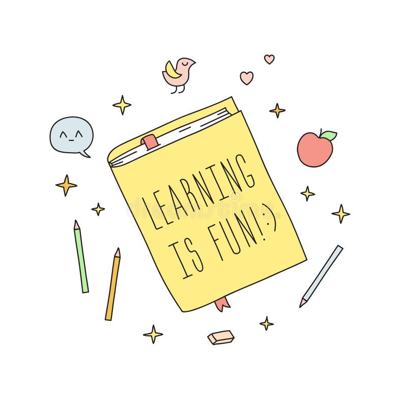 Learning is Fun! Book Cute Doodle Illustration Stock Vector ...